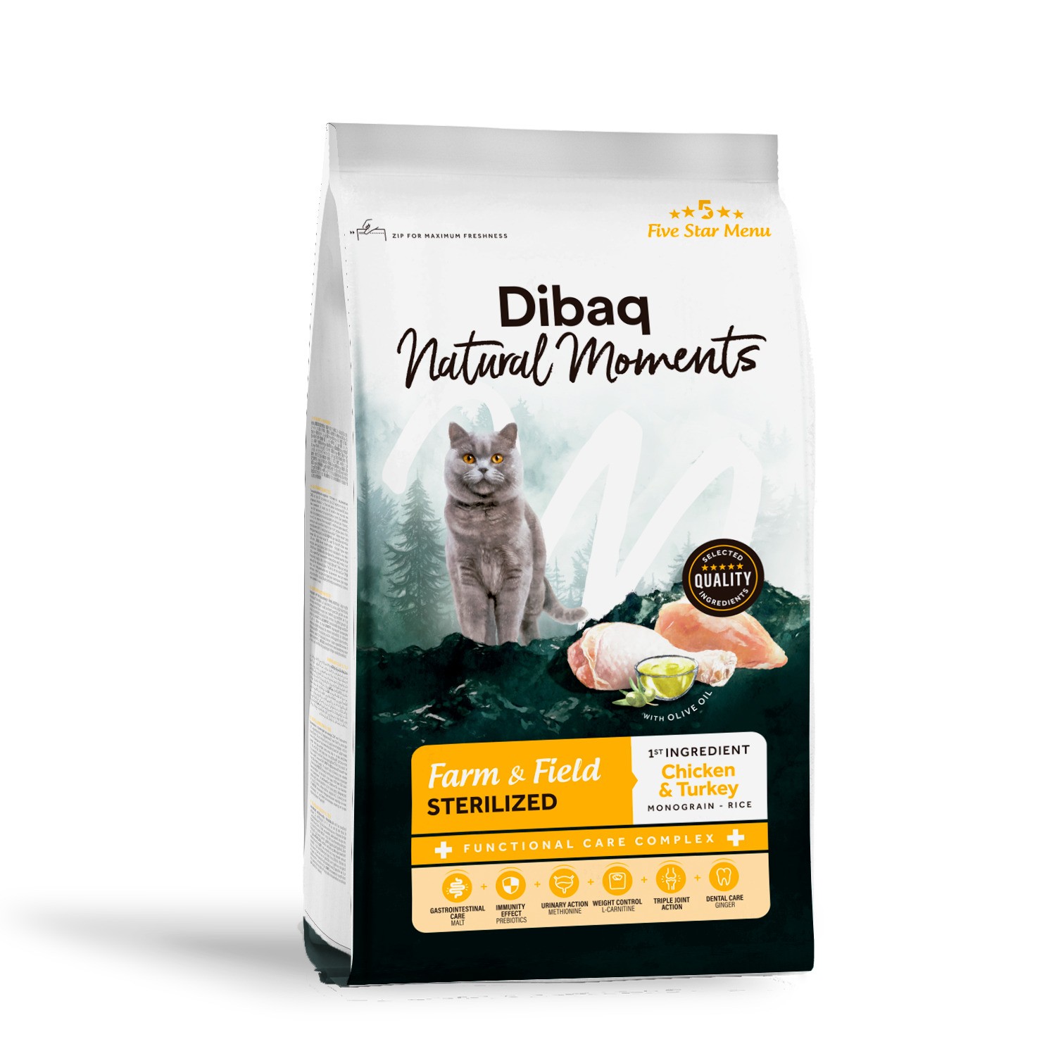 Dibaq Natural Moments 5 Star Esterilizado Pollo y Pavo |Alimento Seco