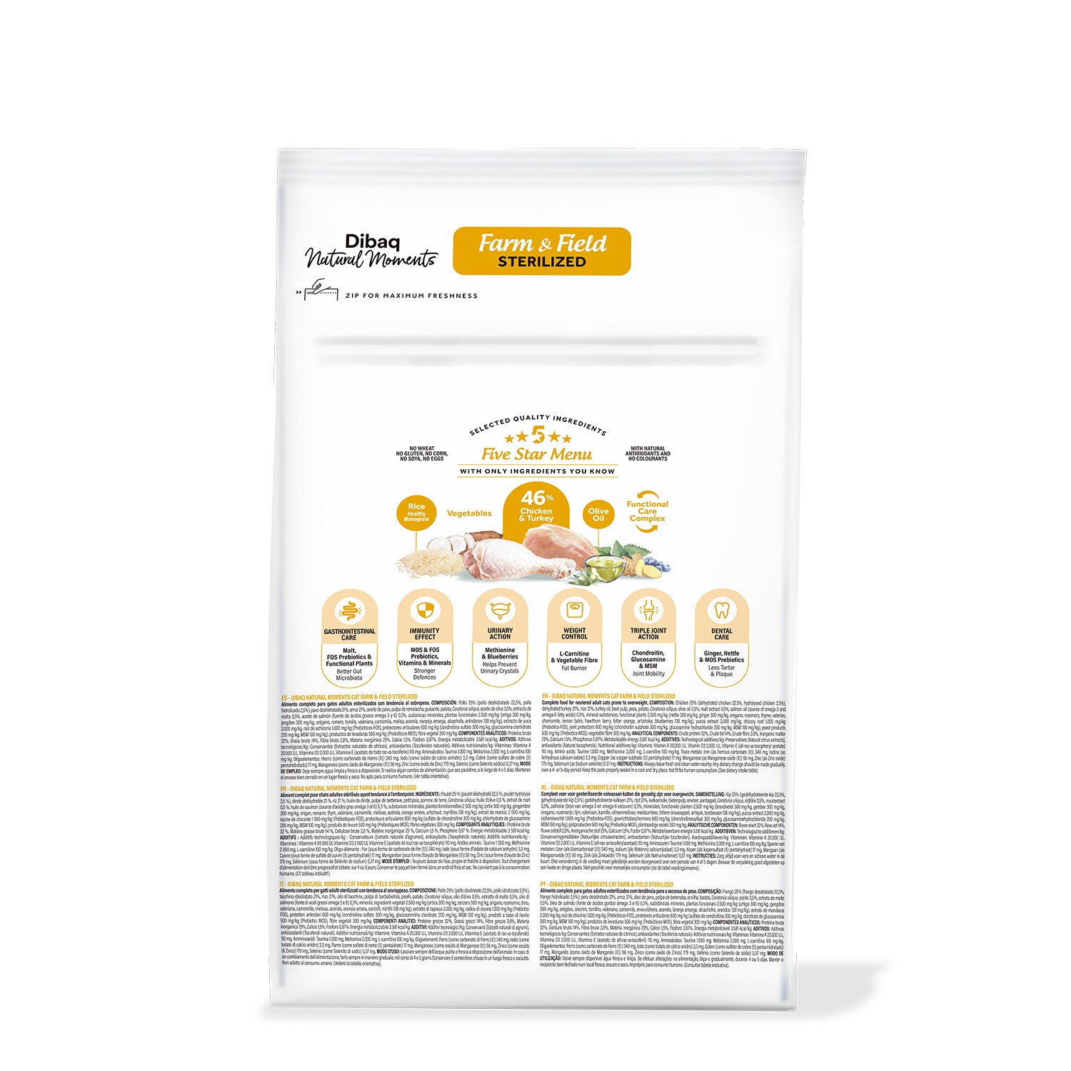 Dibaq Natural Moments 5 Star Esterilizado Pollo y Pavo |Alimento Seco